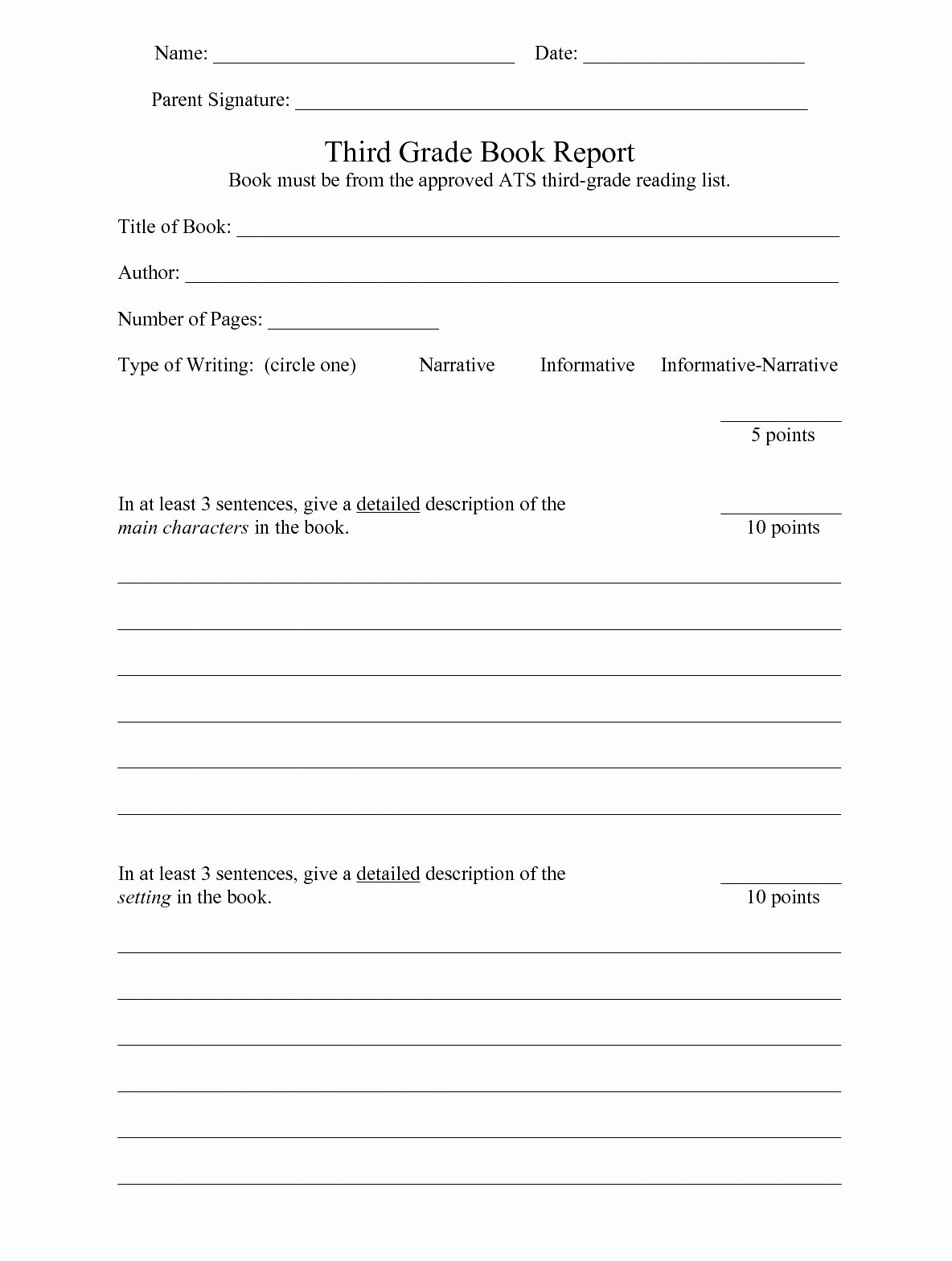 1st To 5th Grade Book Report Template One Platform For Digital