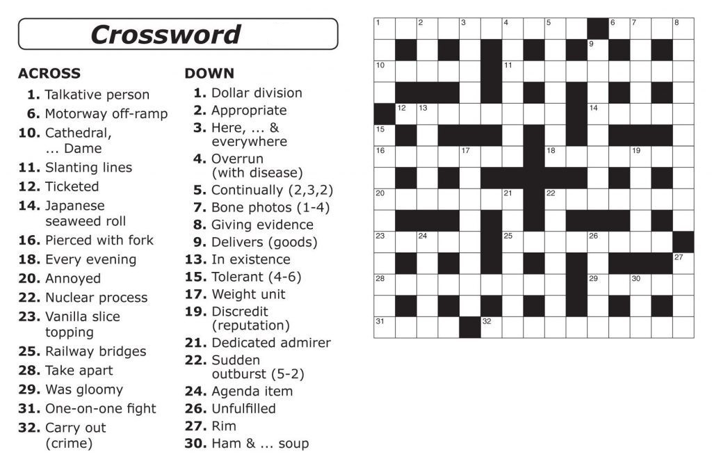 Free Easy Printable Crossword Puzzles For Adults