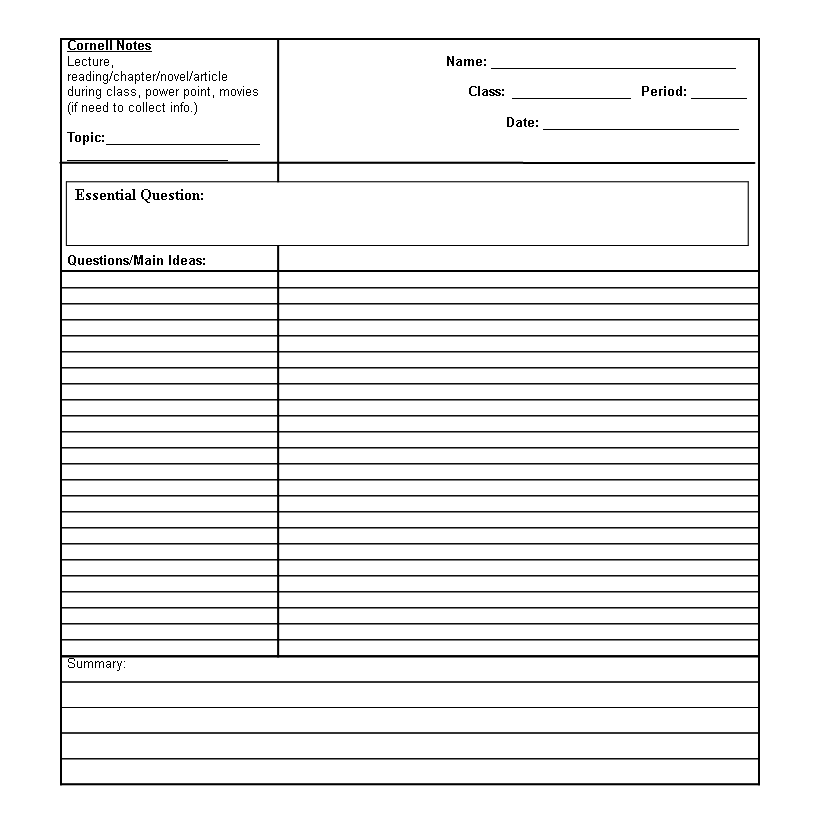Cornell Notes Onenote Template Printable Templates